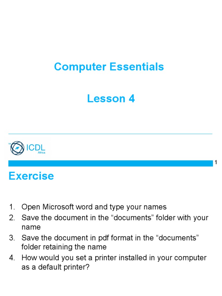 ECDL - ICDL Computer Essentials Lesson4 Draft | PDF | Computer File ...