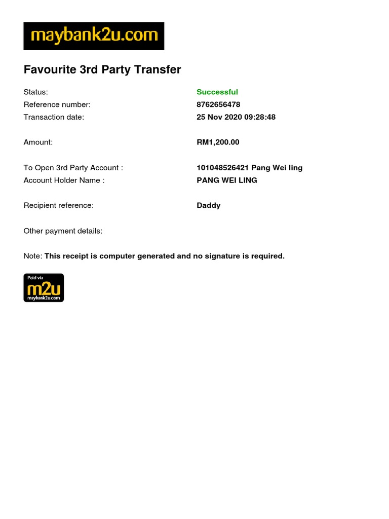 Favourite 3rd Party Transfer: Successful | PDF