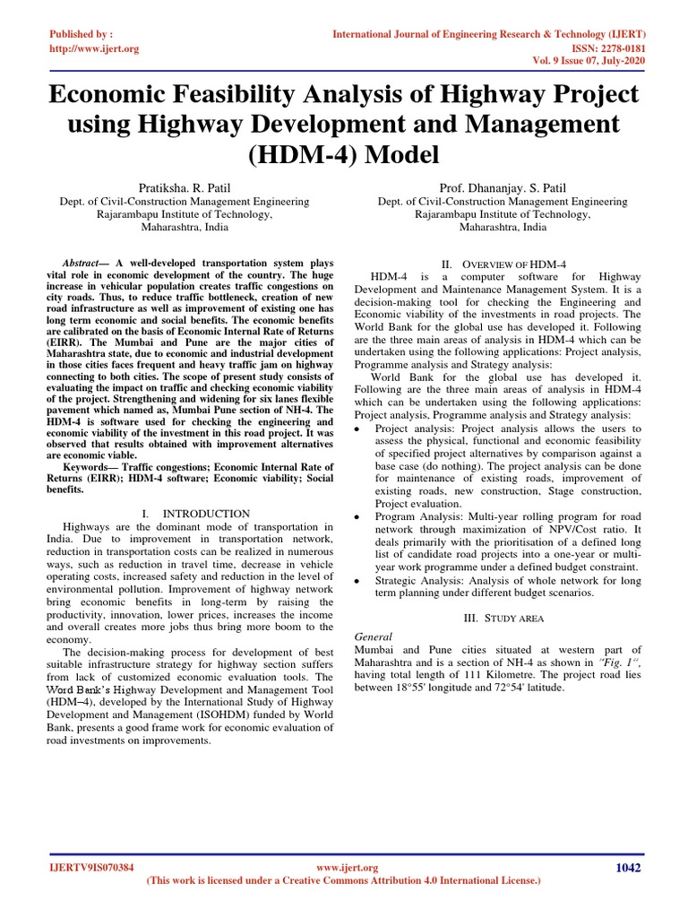 Economic Feasibility Analysis of Highway Project Using Highway Development and Management (HDM-4 ...