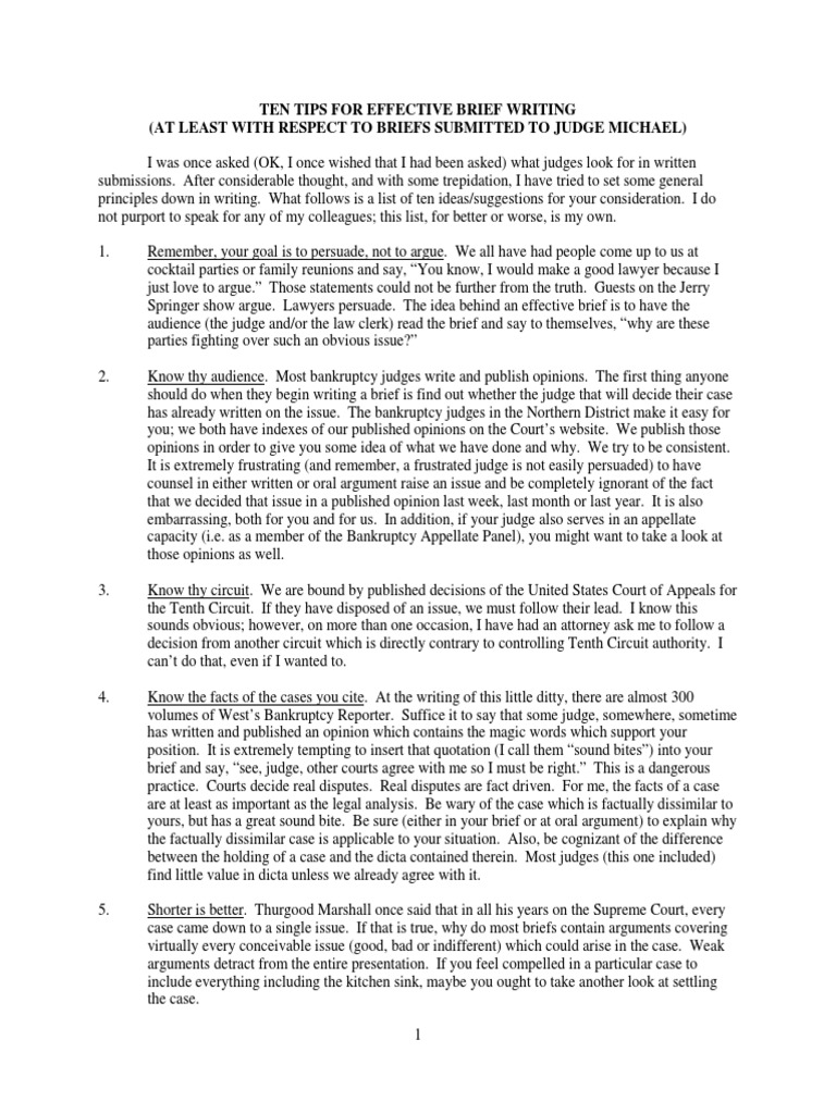 Ten Tips For Effective Brief Writing (At Least With Respect To Briefs ...