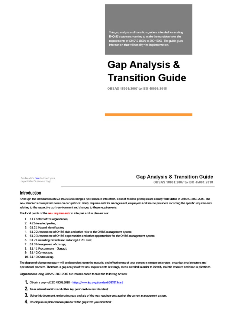 ISO 45001 Gap Analysis & Transition | PDF | Risk | Occupational Safety ...