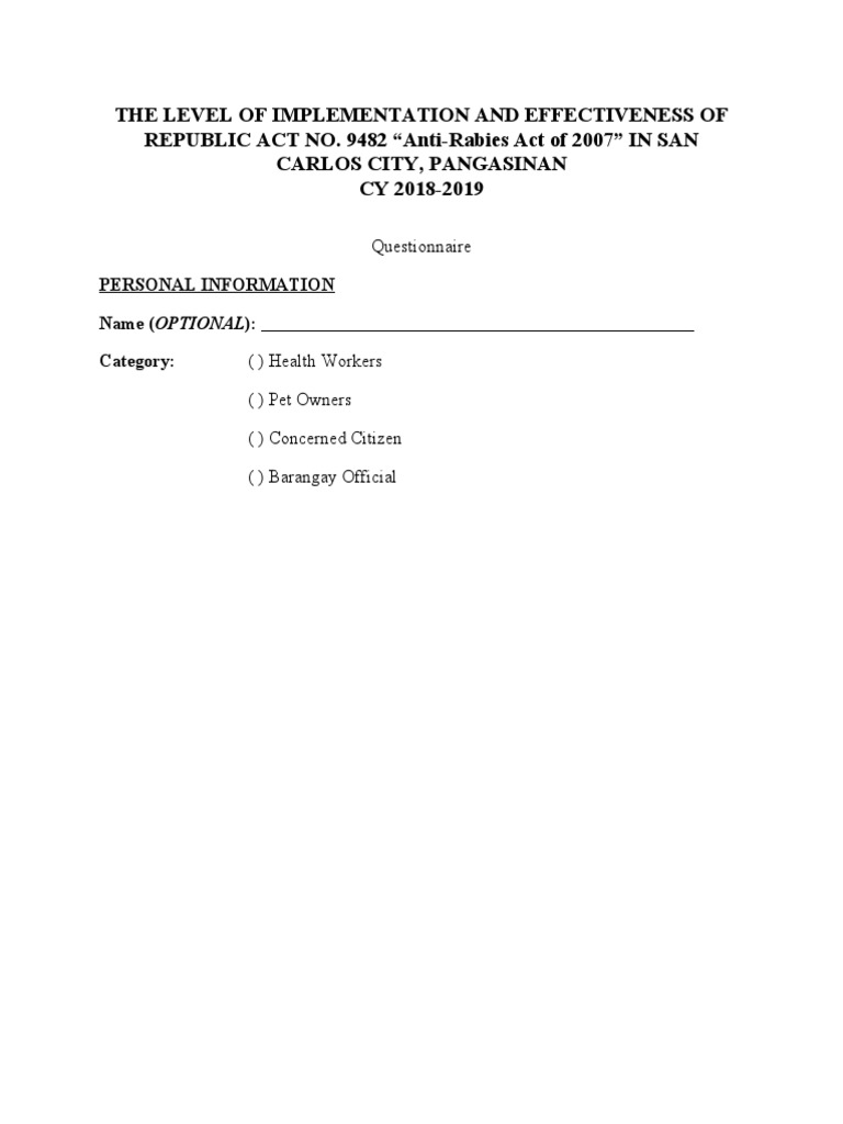 The Level of Implementation and Effectiveness of REPUBLIC ACT NO. 9482 ...