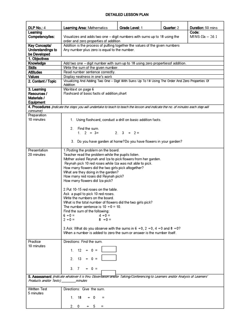 dlp4 Math1q2 | PDF | Lesson Plan | Learning