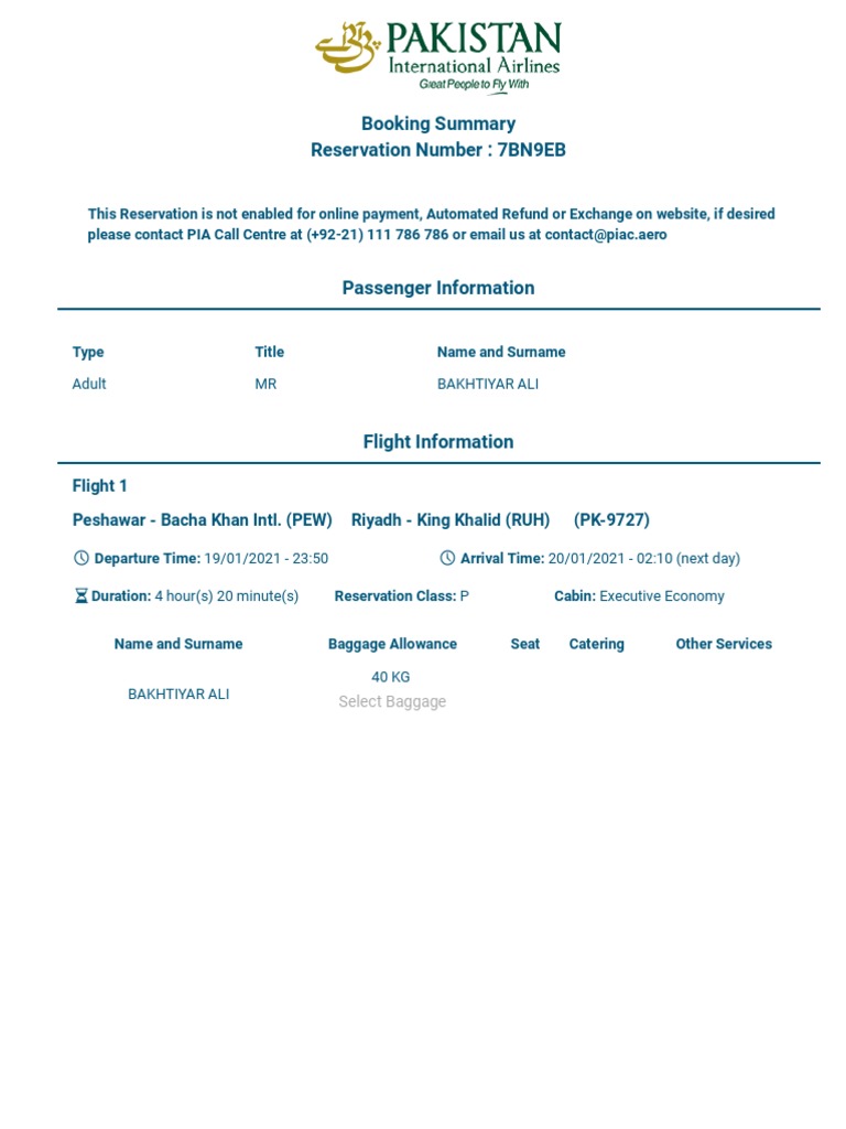 Booking Summary Reservation Number: 7BN9EB | PDF