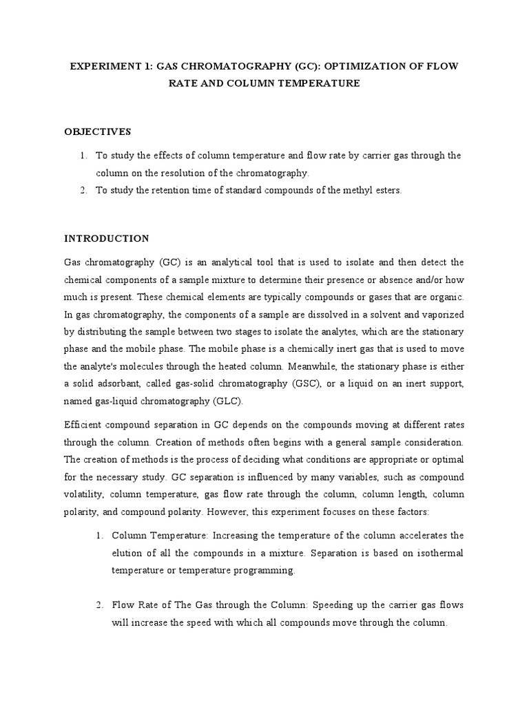 Gas Chromatography (GC) Optimization of Flow Rate and Column ...