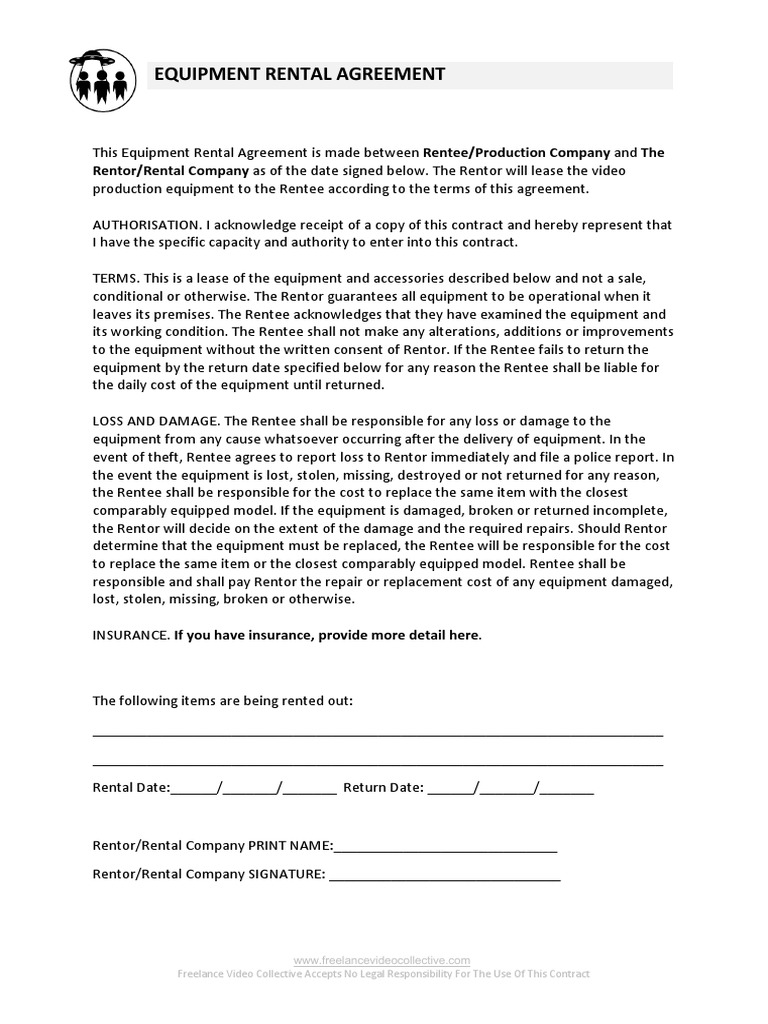 Equipment Rental Agreement Template