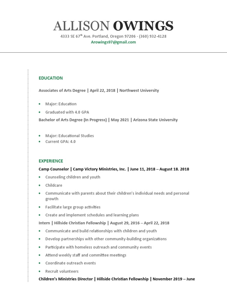 Allison Owings Resume | PDF