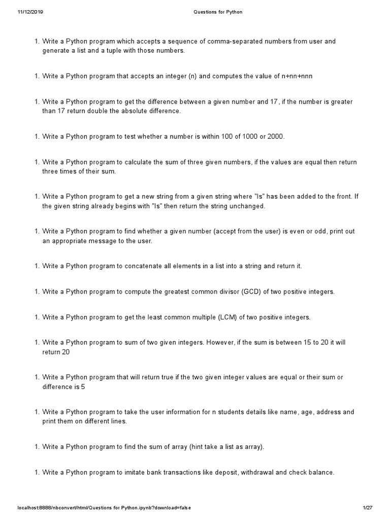 Questions For Python | PDF | Numbers | Computer Programming