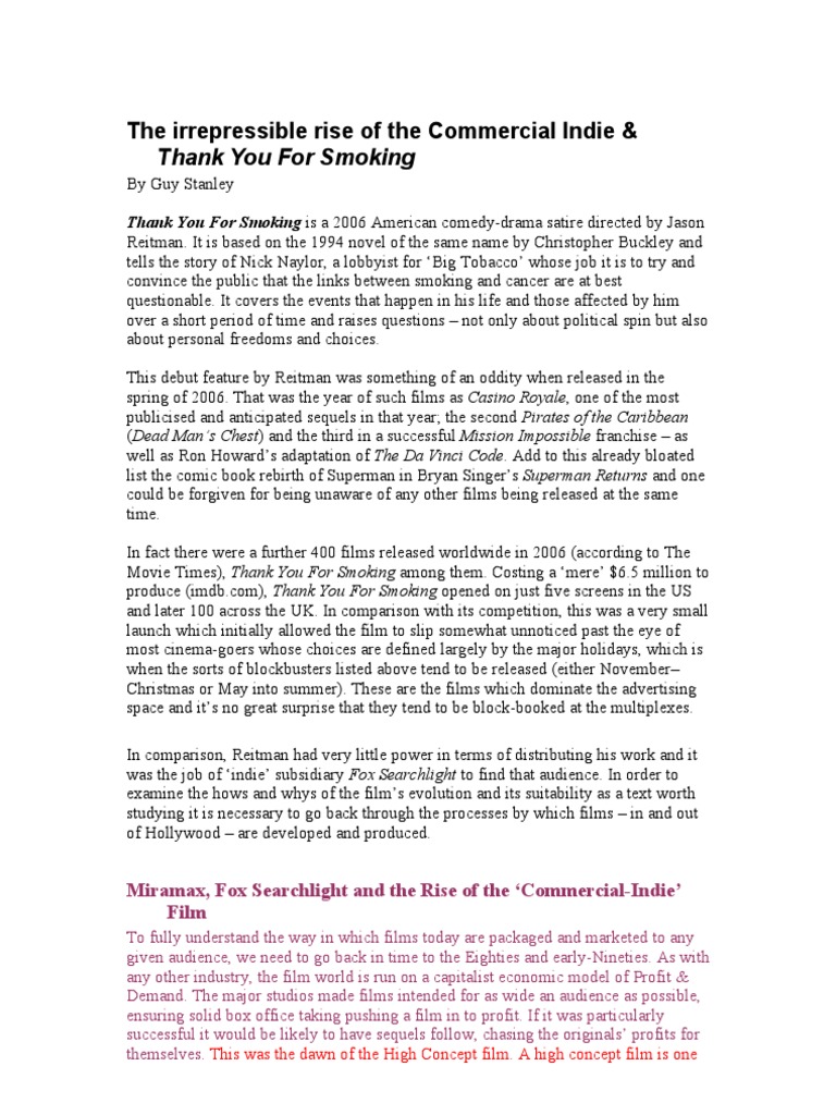 Thank You For Smoking Final3 | PDF | Independent Film | Cinema