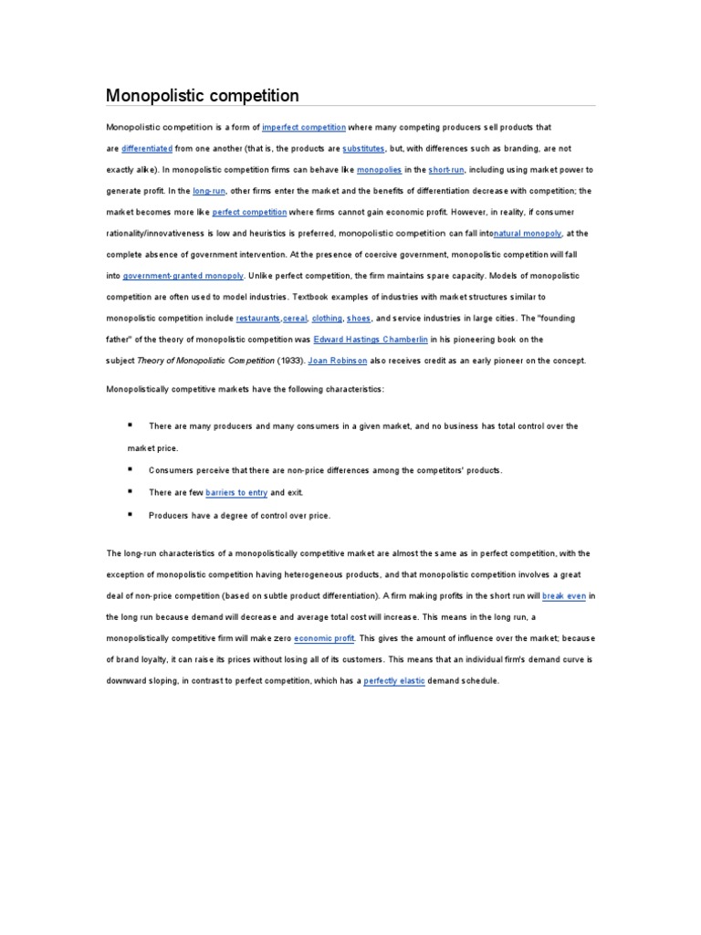 Monopolistic Competition Is A Form of | PDF | Market Power | Profit ...