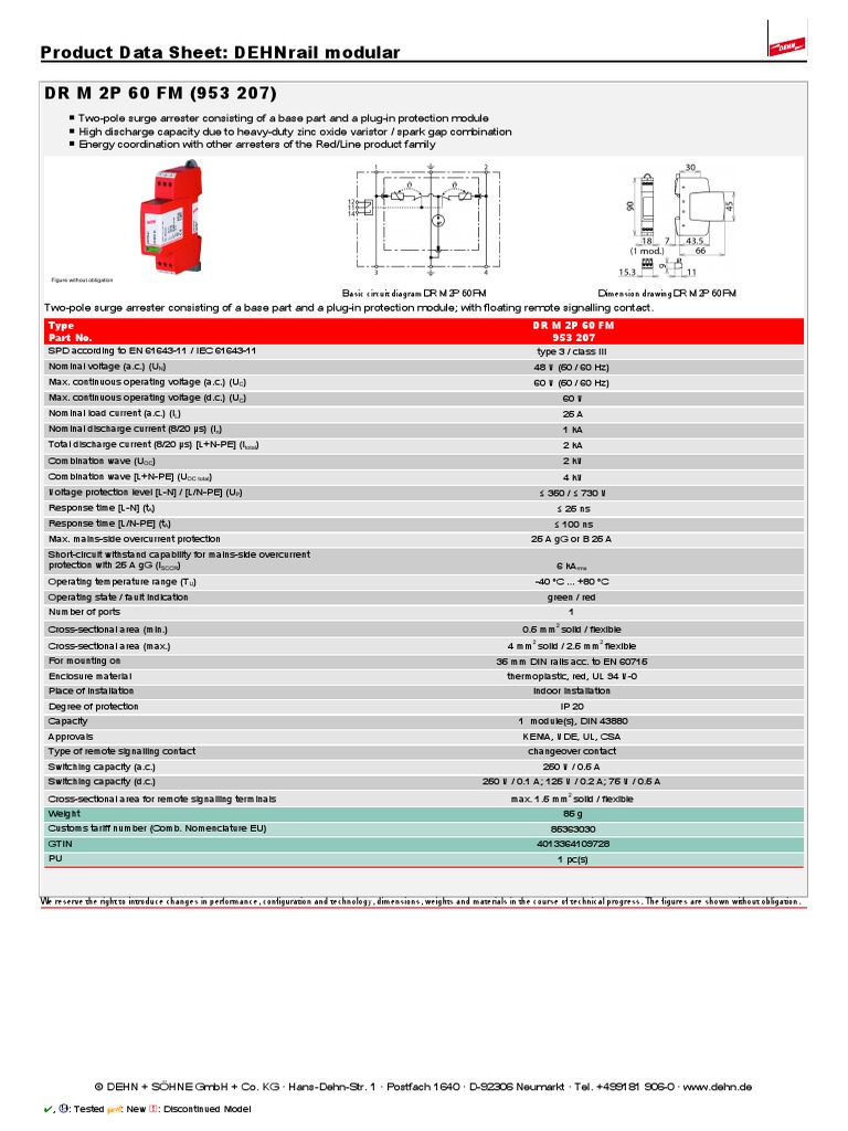 Product Data Sheet: Dehnrail Modular DR M 2P 60 FM (953 207) | PDF | Alternating Current ...