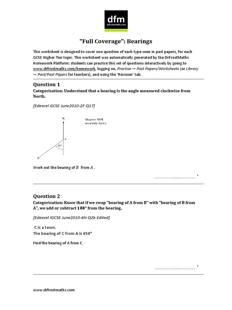 GCSE Bearings Practice Sheet | PDF | Worksheet | Teaching Mathematics