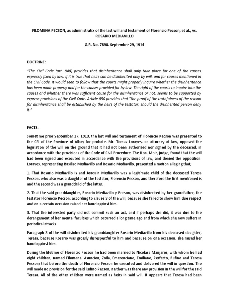 Legal Analysis of Disinheritance | PDF | Will And Testament | Legal ...