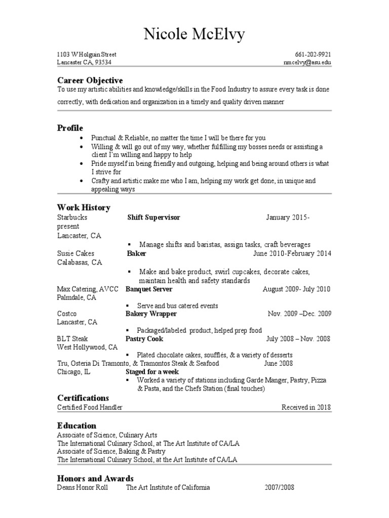 Nicole Resume | PDF | Foods | Cooking