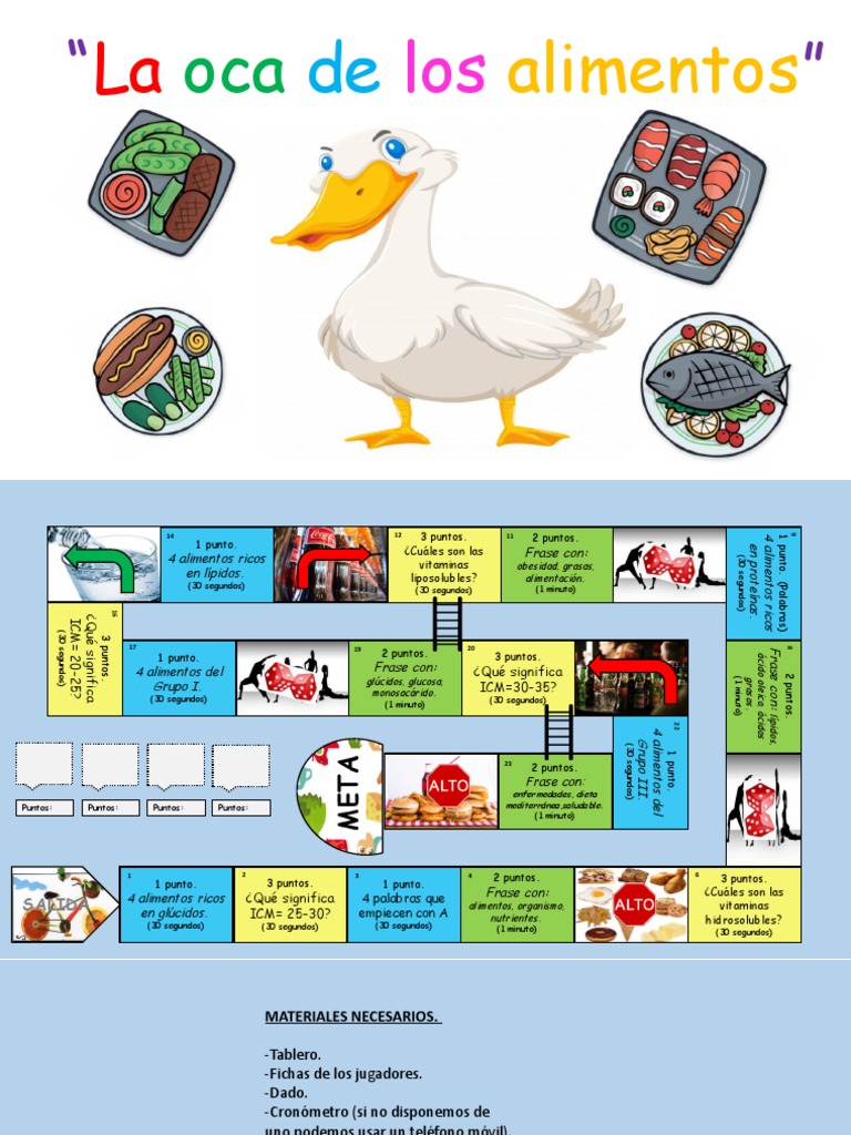 Juego La Oca de Los Alimentos | PDF | Nutrientes | Alimentos