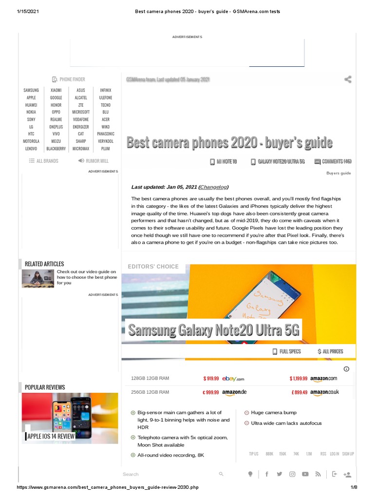 Best Camera Phones 2020 - Buyer's Guide - GSMArena - Com Tests | PDF ...