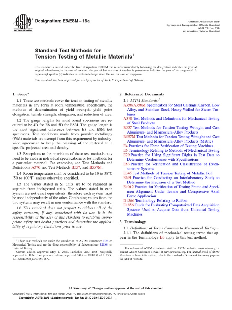 ASTM E8-E8M 15a PDF | PDF | Strength Of Materials | Fracture