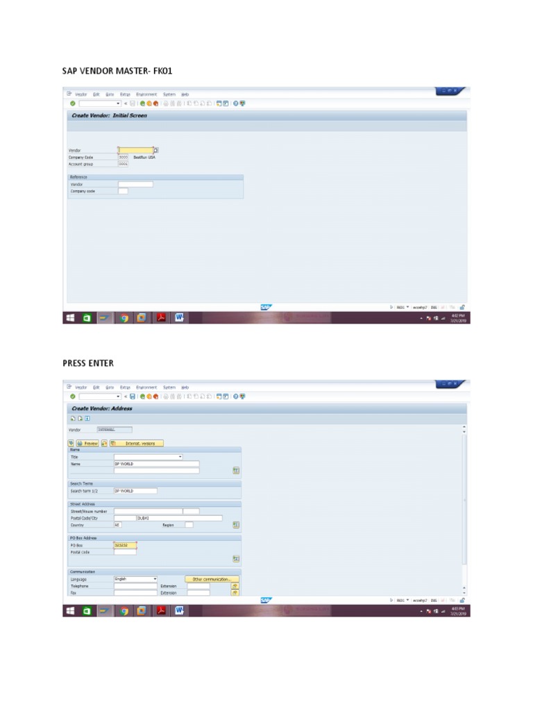 Sap Vendor Master-Fk01 | PDF