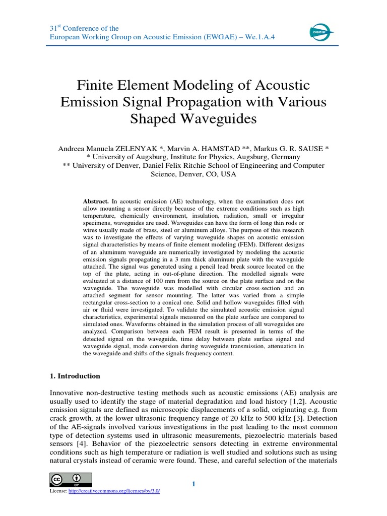 Finite Element Modeling of Acoustic Emission Signal Propagation With Various Shaped Waveguides ...