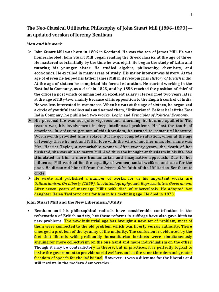 The Neo-Classical Utilitarian Philosophy of John Stuart Mill (1806-1873 ...