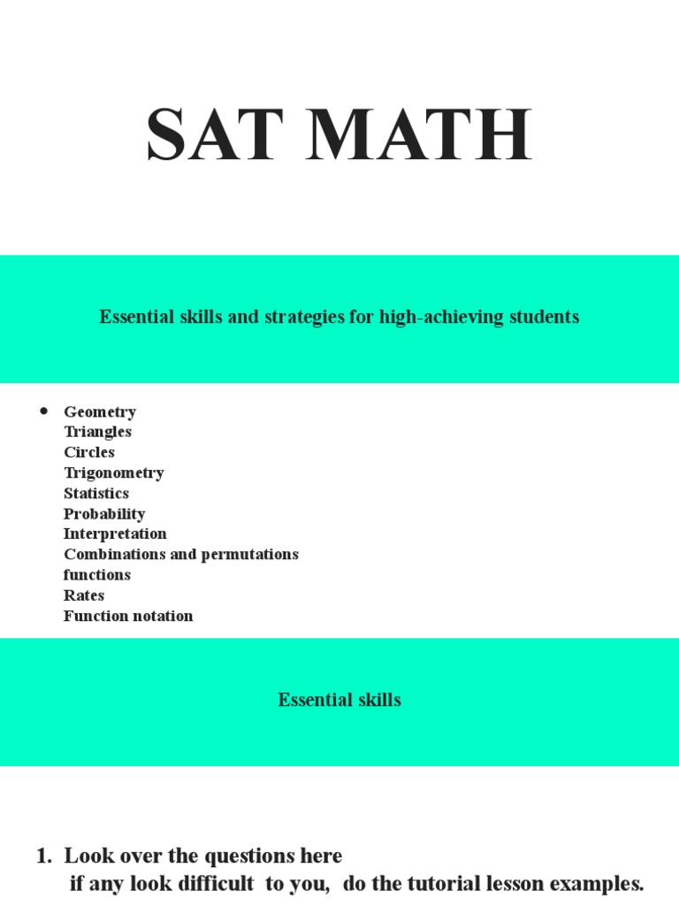 Sat Math: Essential Skills and Strategies For High-Achieving Students | PDF
