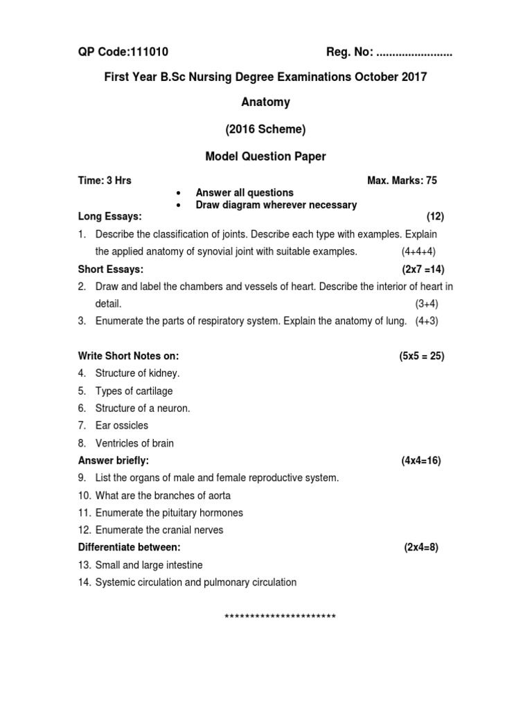 QP Code:111010 Reg. No: ........................ First Year B.SC Nursing Degree Examinations ...