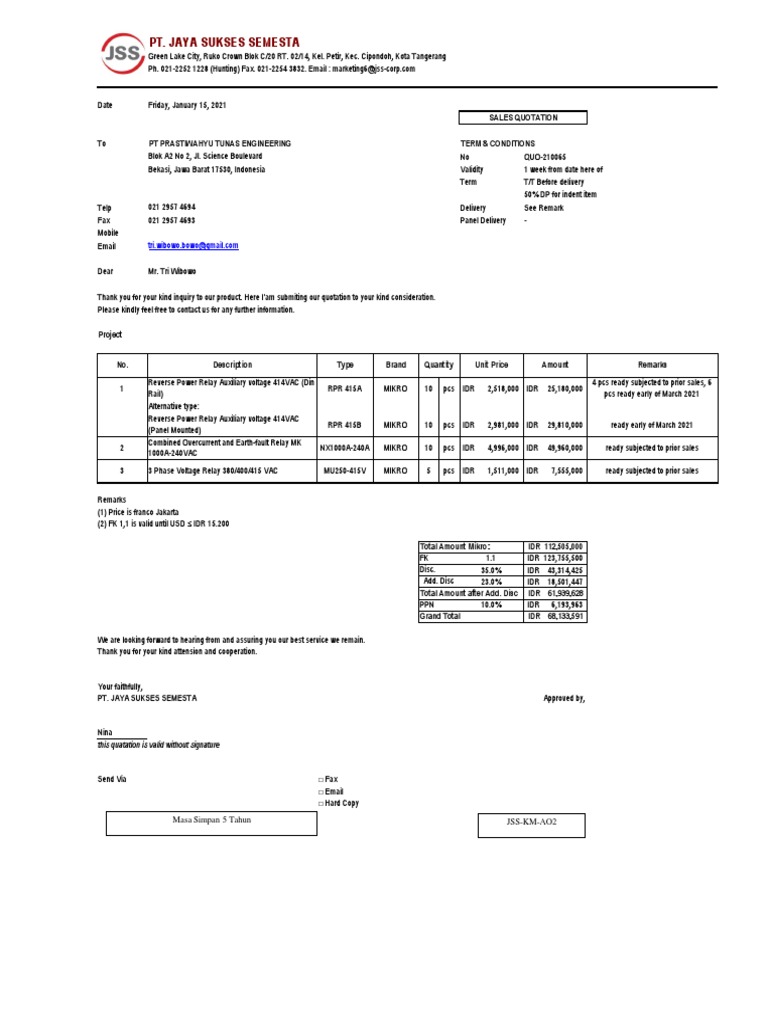 Quo 210065 Pt Prastiwahyu Tunas Engineering Mikro Pdf