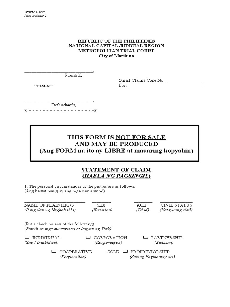 Small Claims Form | Download Free PDF | Lawsuit | Complaint