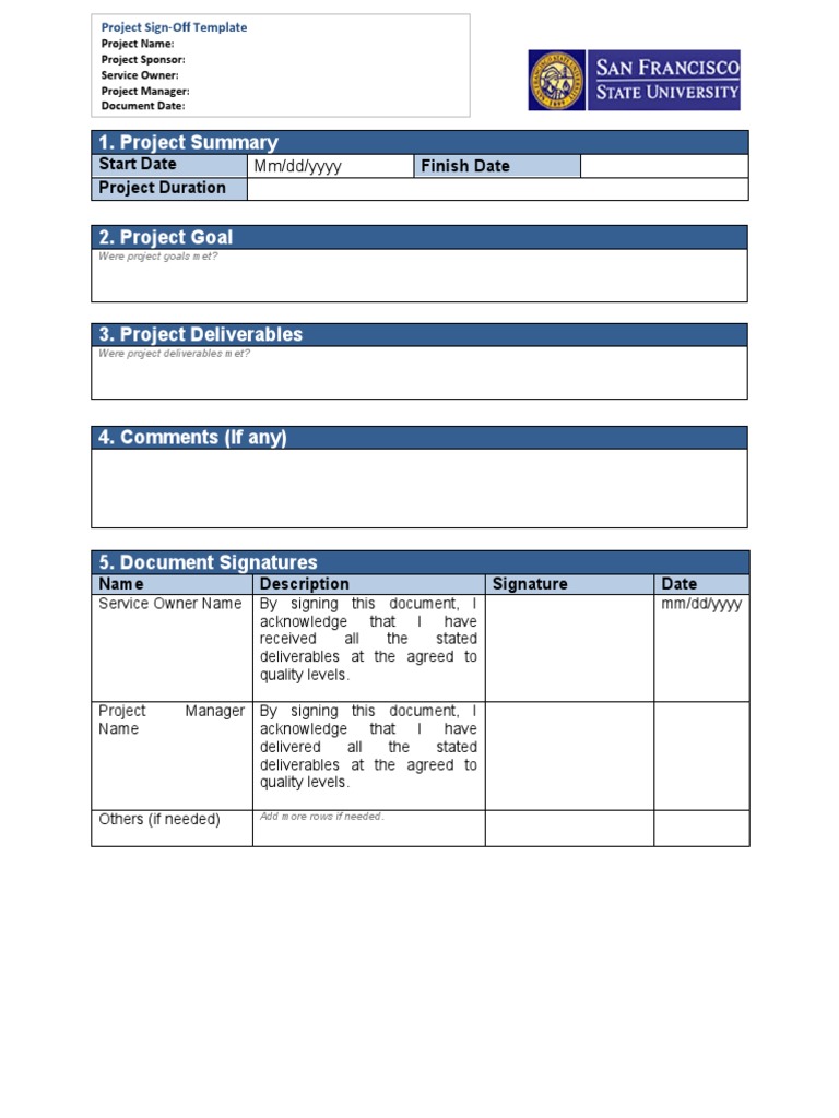 SFSU Project Sign-Off Template v0.4 | PDF