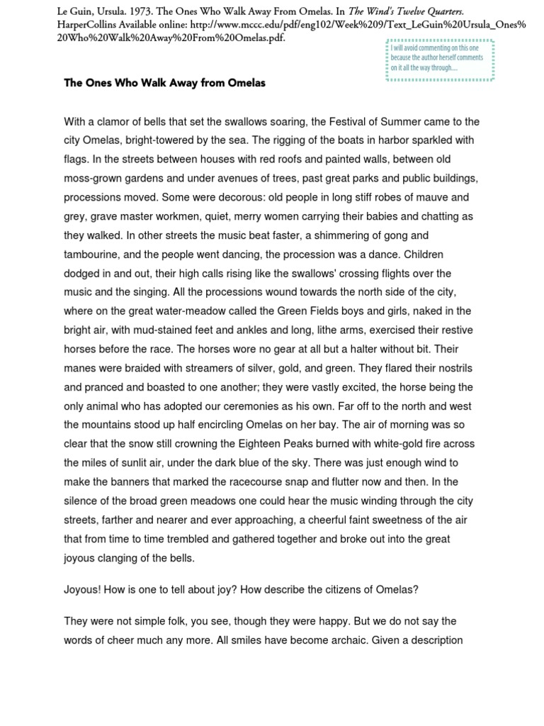 Ones Who Walk Away From Omelas Review | PDF