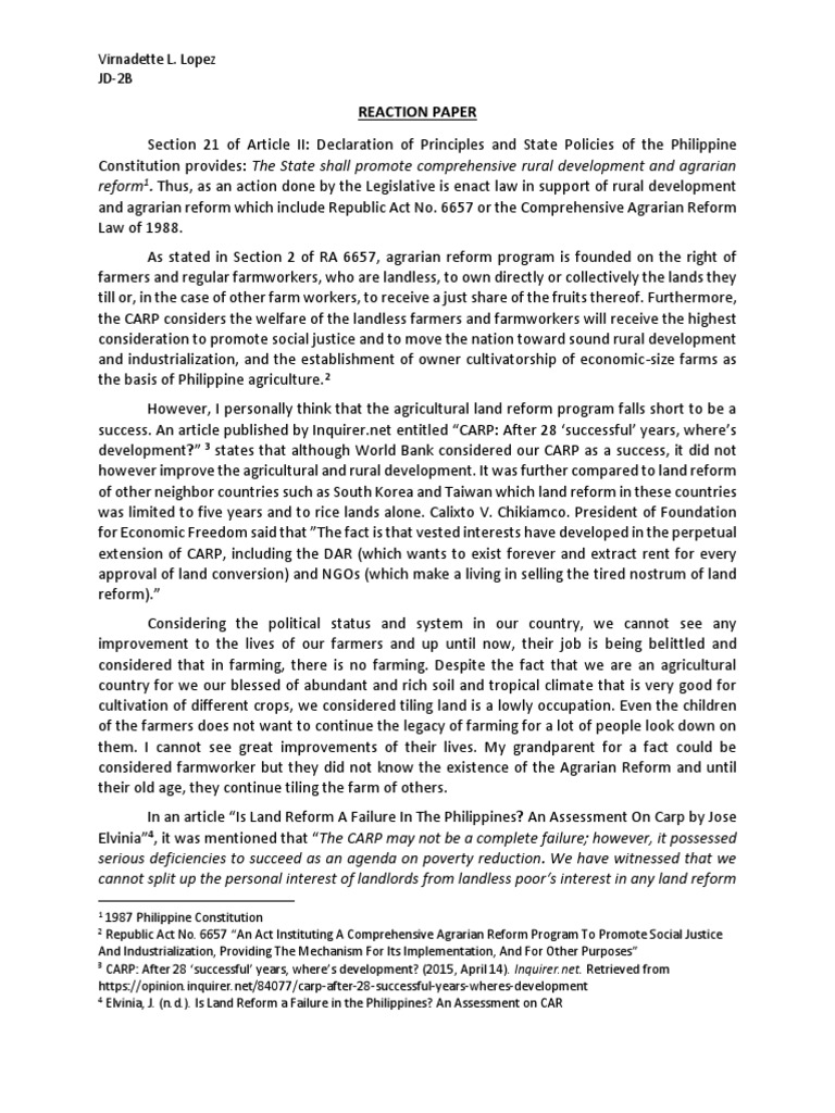 Reaction Paper | PDF | Agriculture | Economies