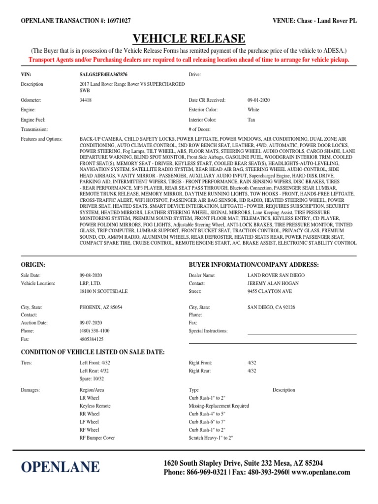 Vehicle Release: Openlane | Download Free PDF | Airbag | Automotive ...