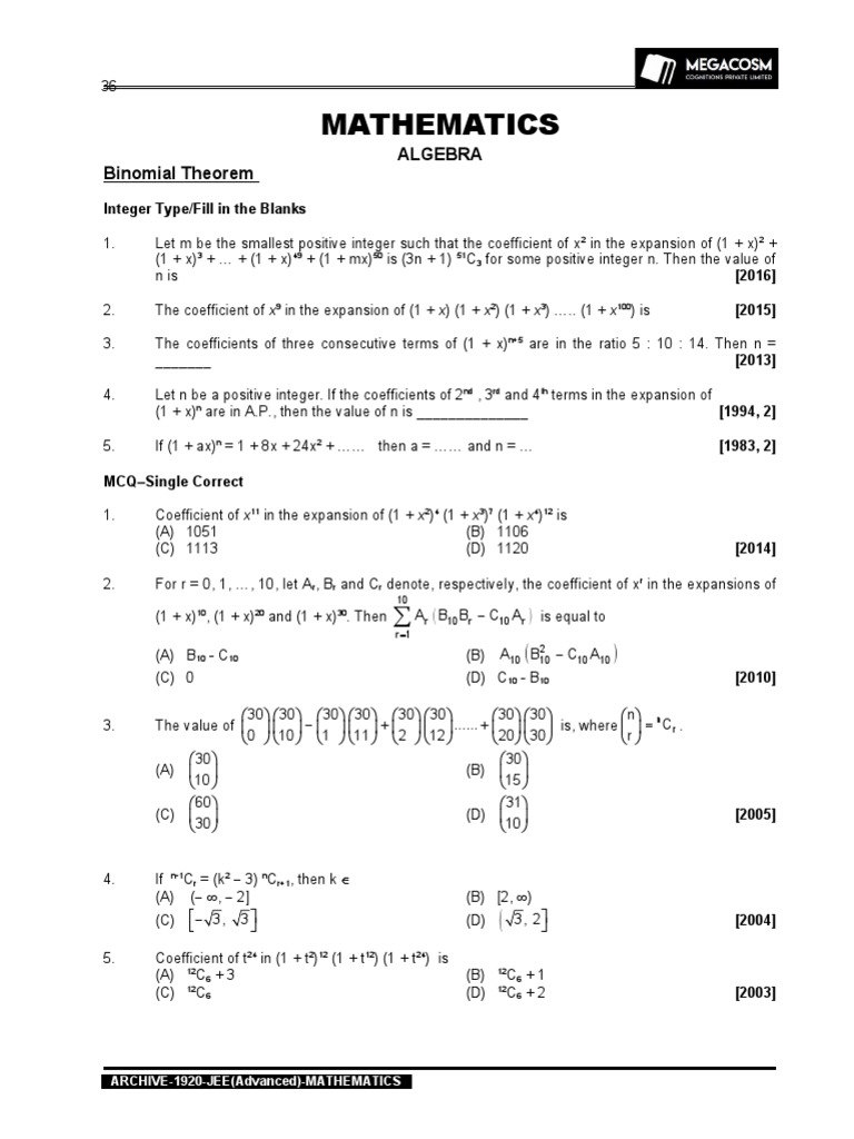 Binomial Theorem | PDF | Discrete Mathematics | Elementary Mathematics