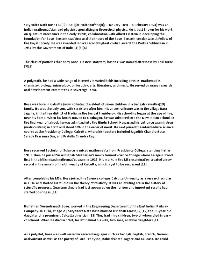 A Biography of Satyendra Nath Bose: The Indian Physicist Who Developed ...