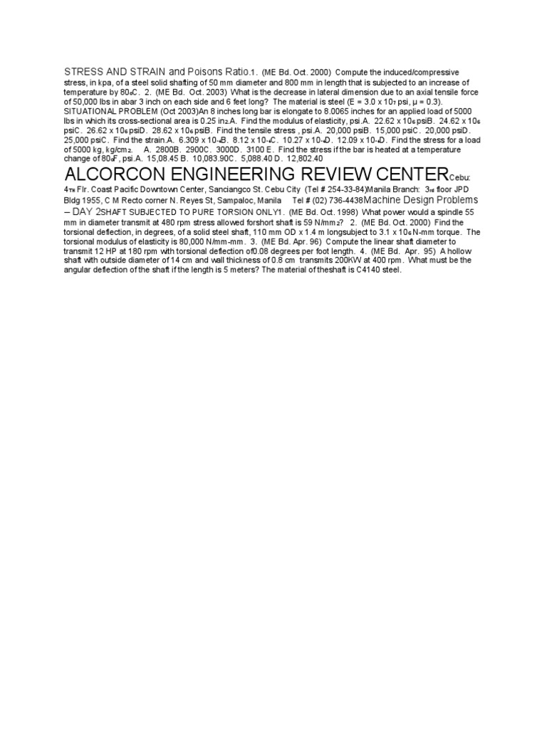Alcorcon Engineering Review Center: STRESS AND STRAIN and Poisons Ratio ...