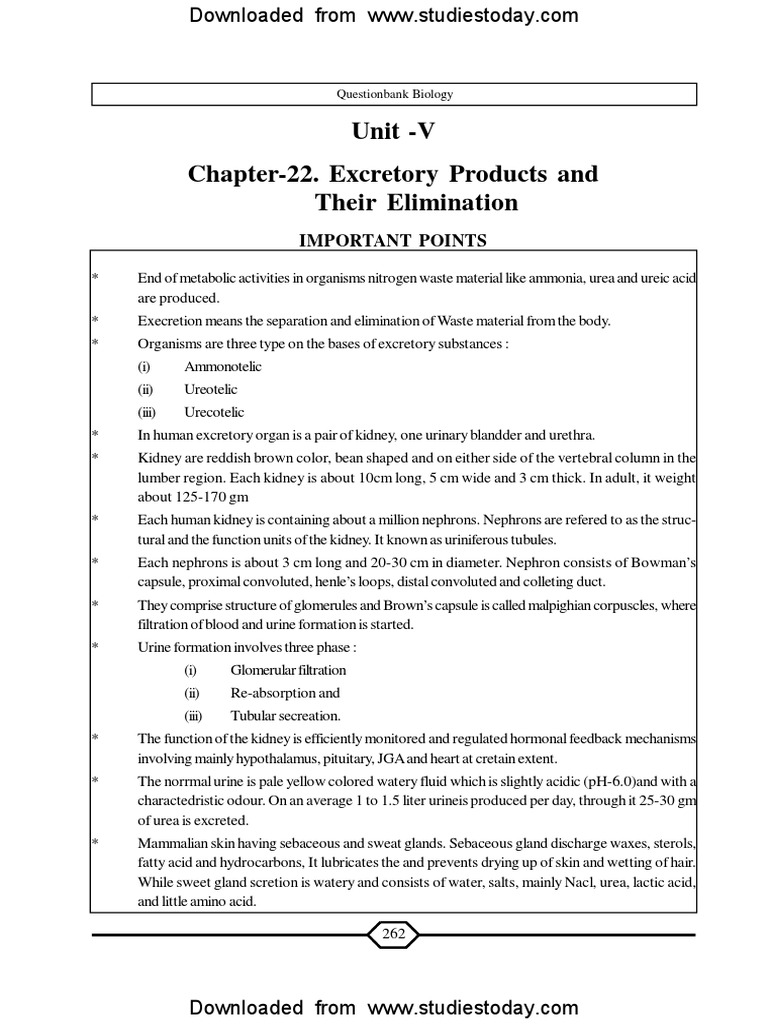 MCQs On Excretory Products and Their Elimination | PDF | Kidney | Human ...