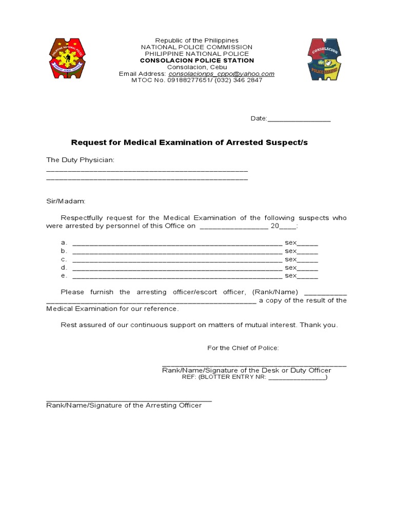 Medical Examination Request for Suspects | PDF