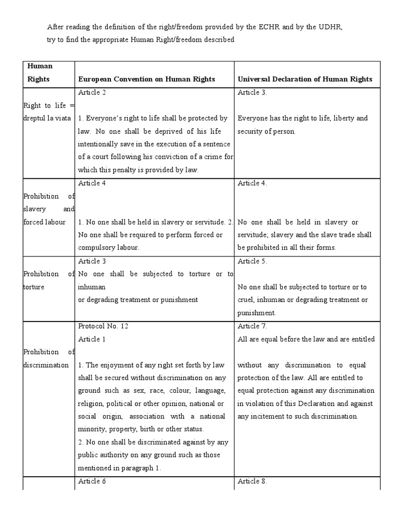 Human Rights European Convention On Human Rights Universal Declaration ...