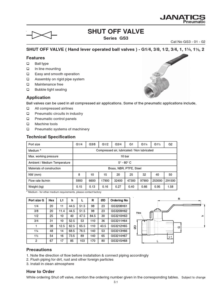 Hand Lever Operated Ball Valves GS3 | PDF | Valve | Pipe (Fluid Conveyance)