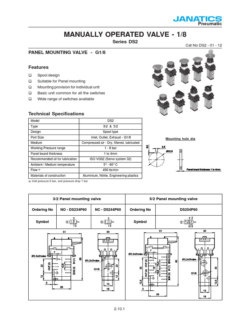 Panel Mounting Valves - Series DS2 | PDF | Valve | Gases