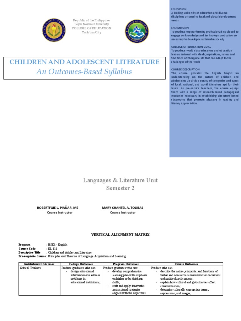Children and Adolescent Literature Syllabus | PDF | Educational ...