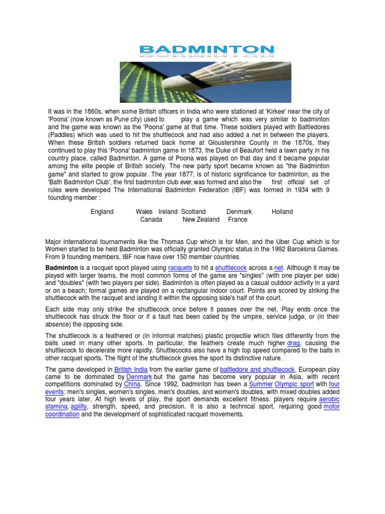 Badminton Is A Racquet Sport Played Using: Racquets Shuttlecock Net ...