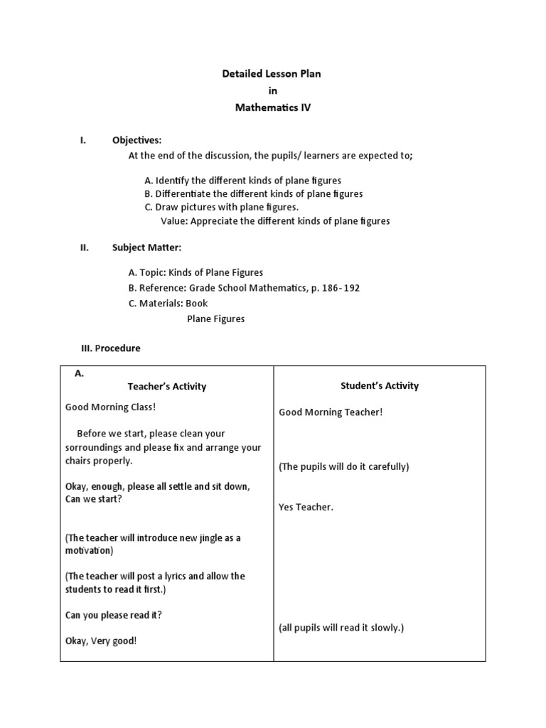 ARCEO DLP inMathematics-IV-Plane-Figures | PDF | Rectangle | Triangle
