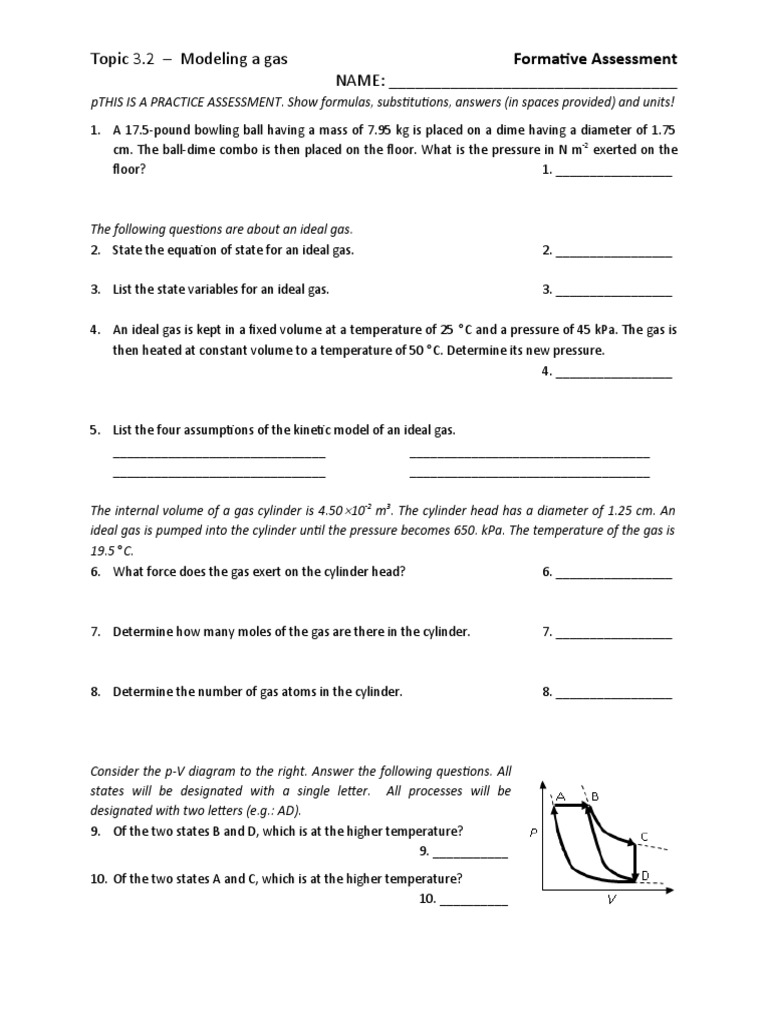 Topic 3.2 - Modeling A Gas Formative Assessment NAME | PDF | Gases ...