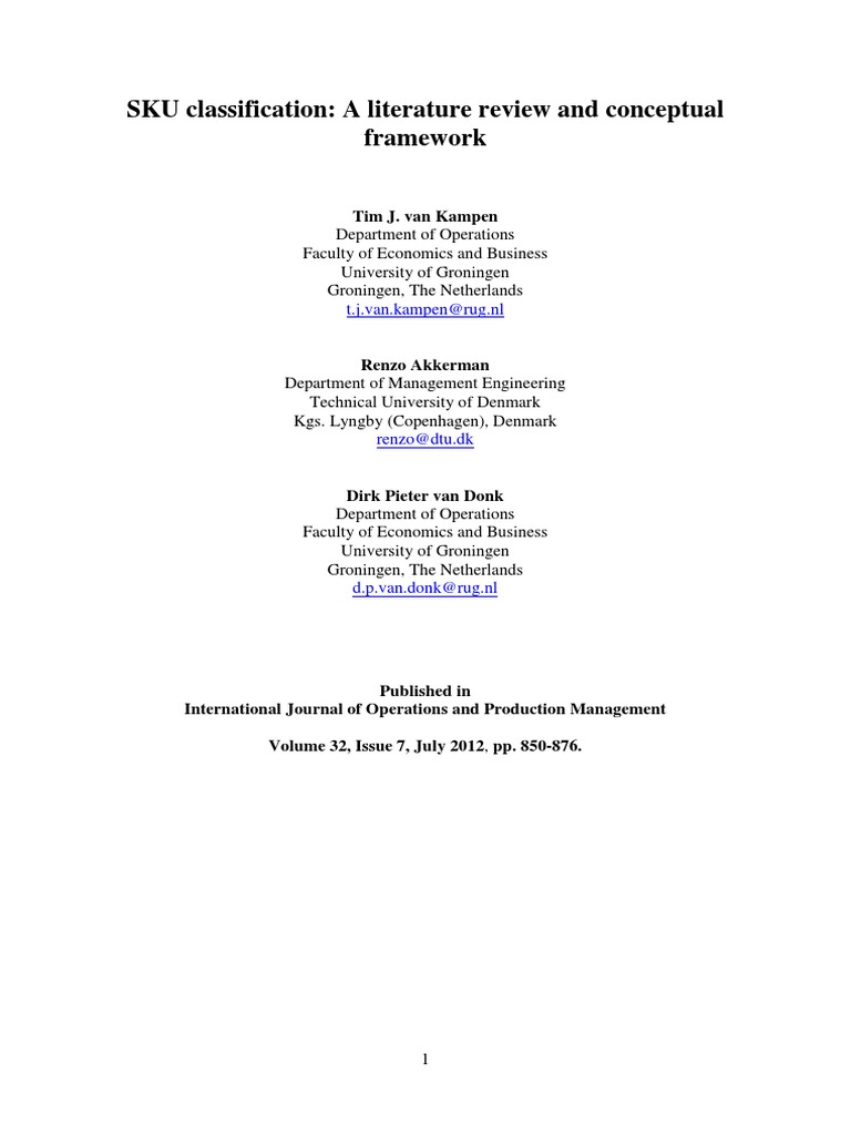 SKU Classification: A Literature Review and Conceptual Framework | PDF