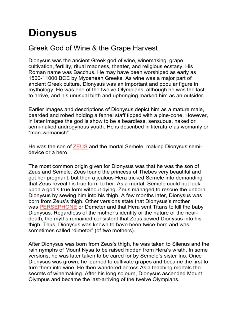Dionysus Reading Text | PDF | Dionysus | Zeus