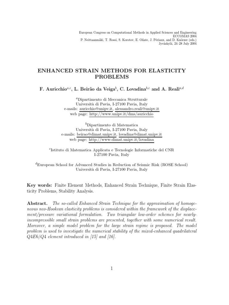 Enhanced Strain Methods For Elasticity Problems | PDF | Finite Element Method | Numerical Analysis