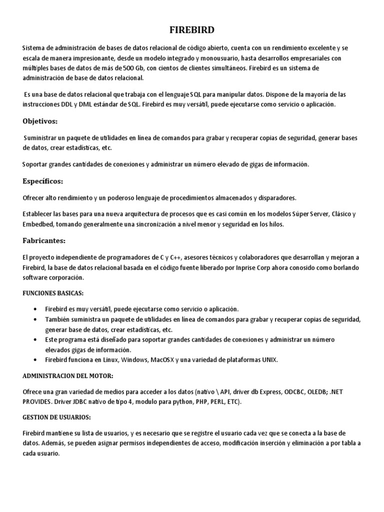 FIREBIRD | PDF | Bases de datos | SQL