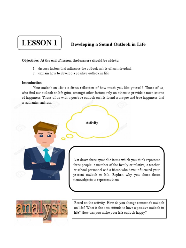 Lesson 1: Developing A Sound Outlook in Life | PDF | Adolescence | Attitude (Psychology)
