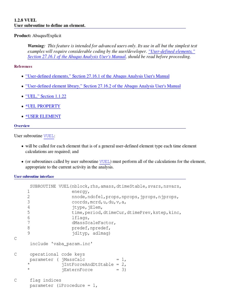 AbaqusExplicit+1 2 8+VUEL | PDF | Matrix (Mathematics) | Subroutine
